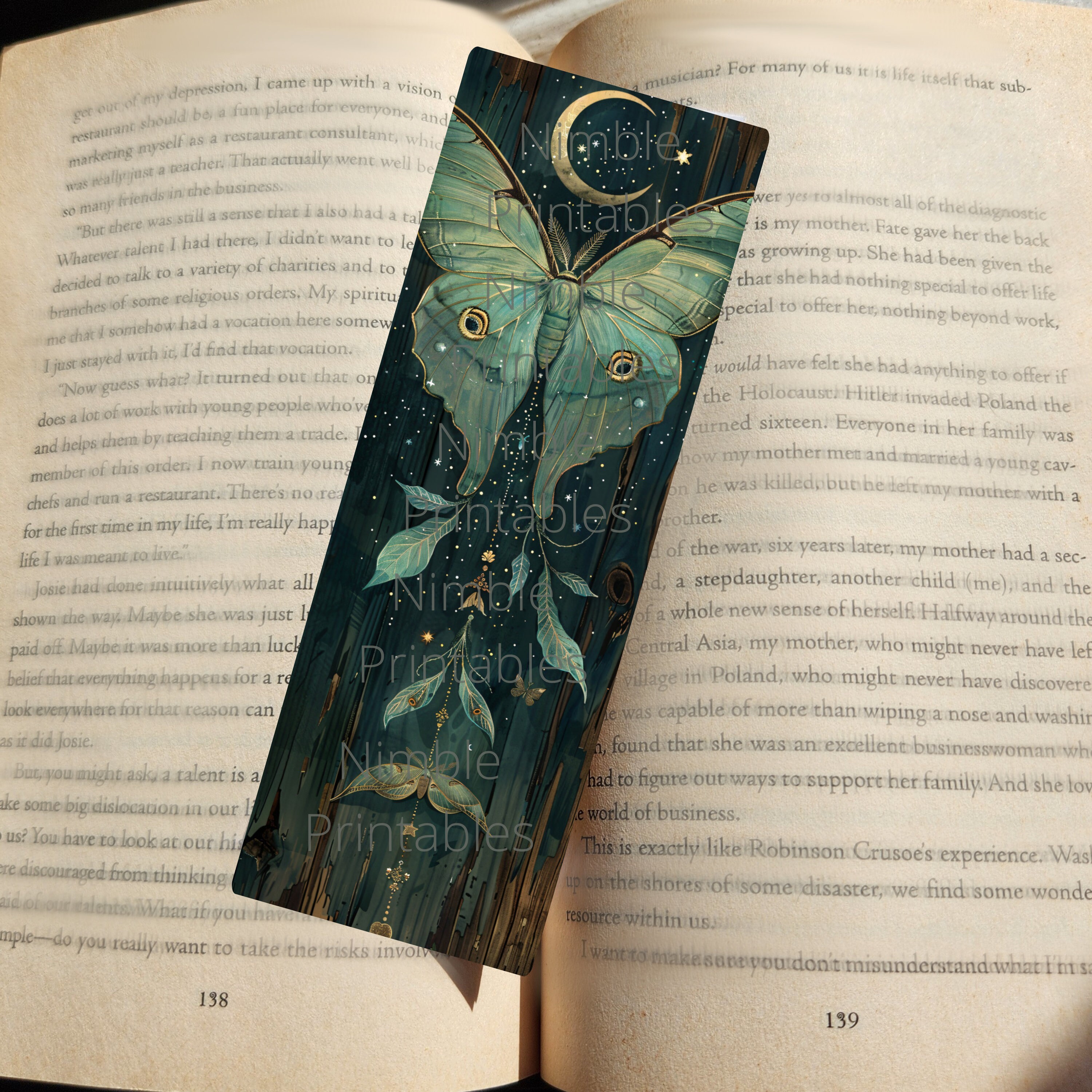 Printable Bookmarks Bundle Celestial Luna Moth, Digital Downloads, 52 ...