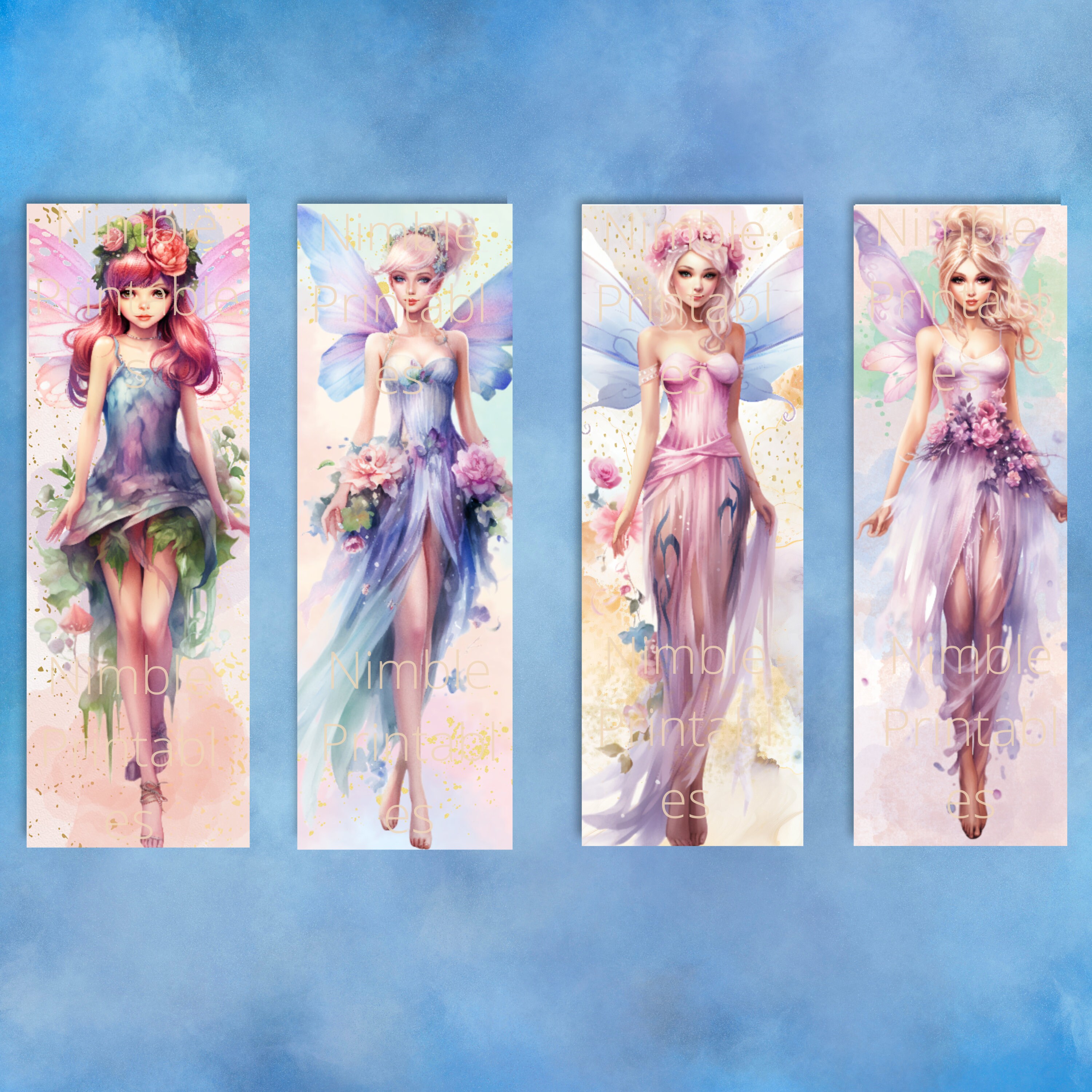 Fantasy Fairy Printable Bookmarks Bundle, Digital Downloads, Watercolor ...