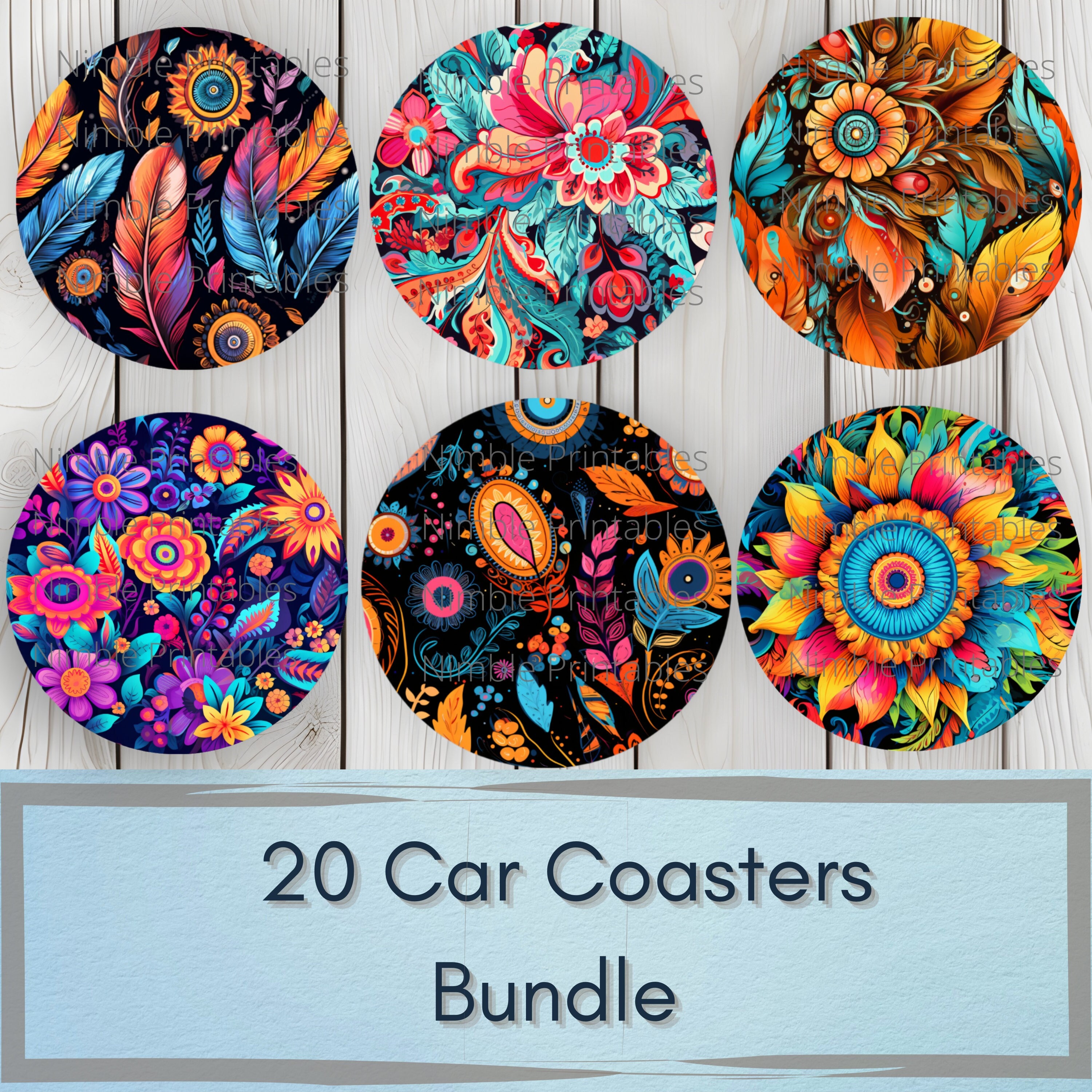 Boho Hippie Floral Car Coaster PNG, Floral, Car Coaster PNG, Boho PNG ...
