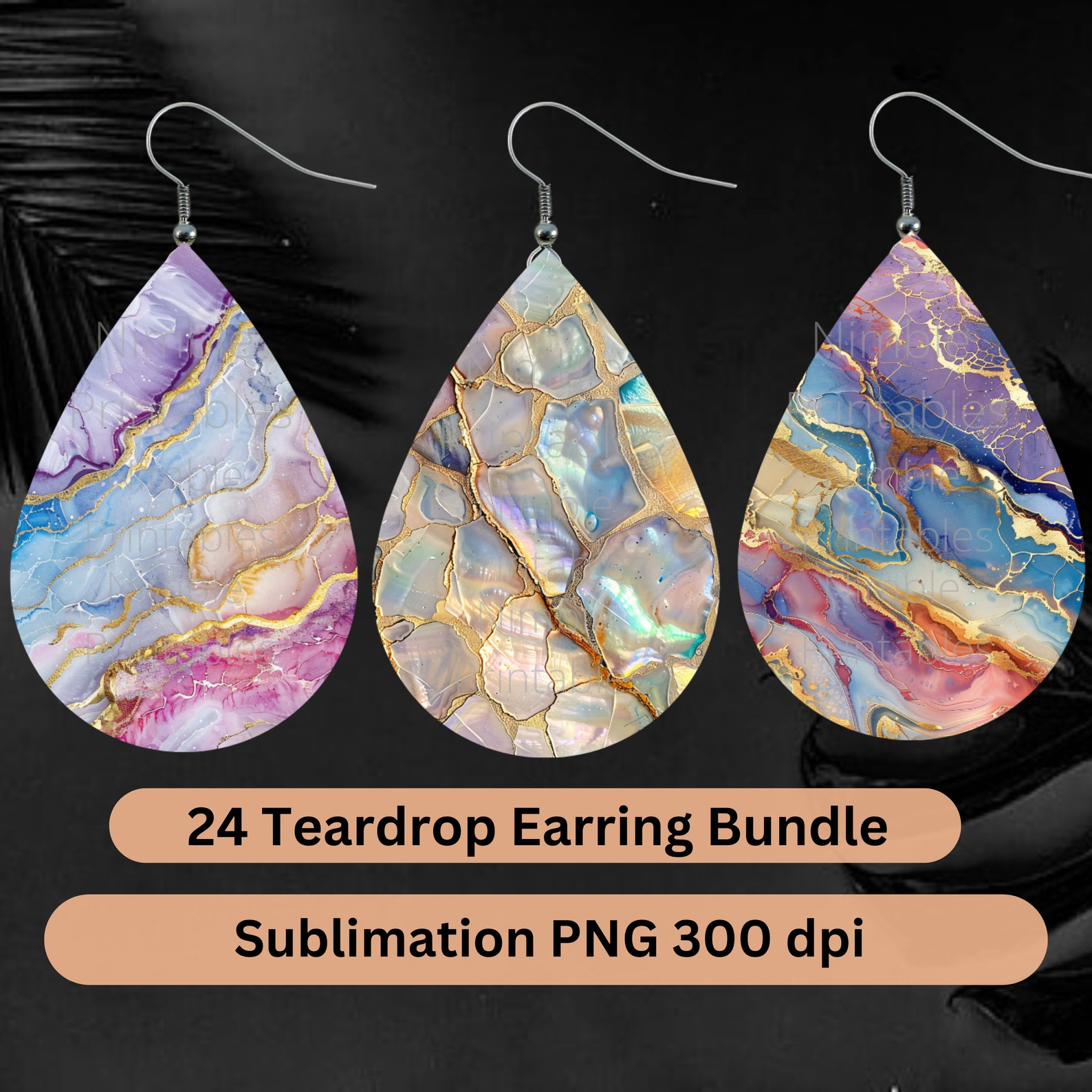 Teardrop Earring PNG Earrings Kintsugi Earring Sublimation Earring ...