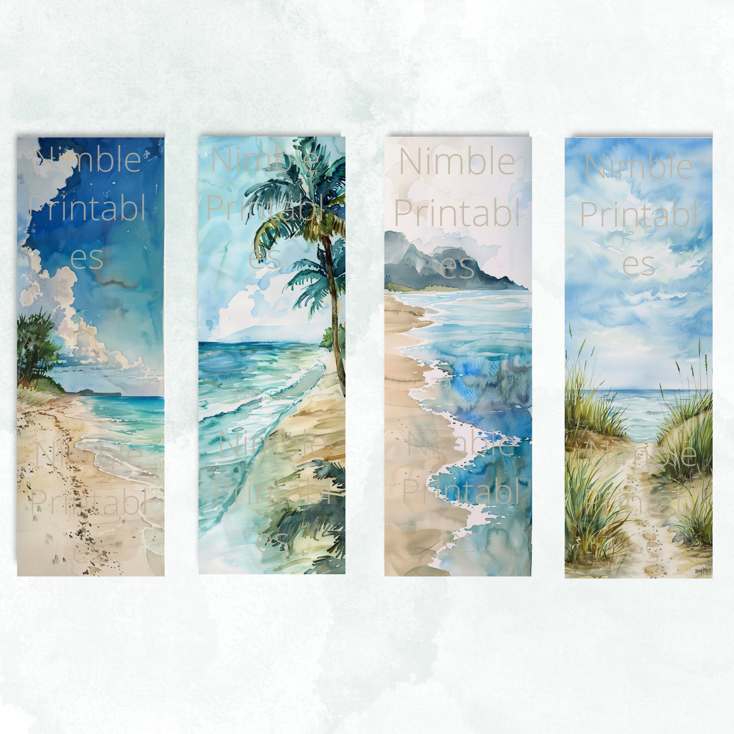 Printable Bookmarks Bundle Beach Theme, Digital Downloads, Watercolor ...