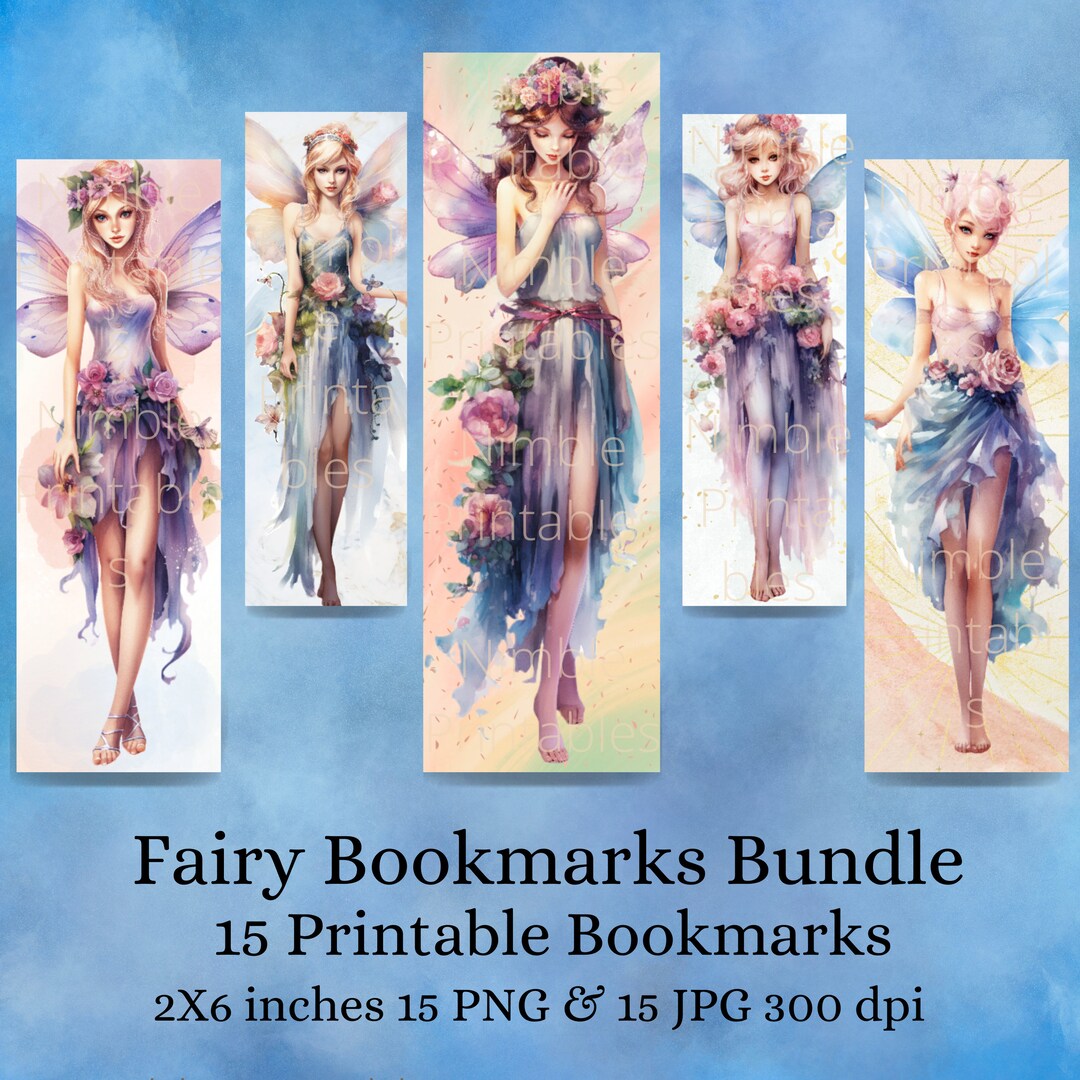 Fantasy Fairy Printable Bookmarks Bundle, Digital Downloads, Watercolor ...