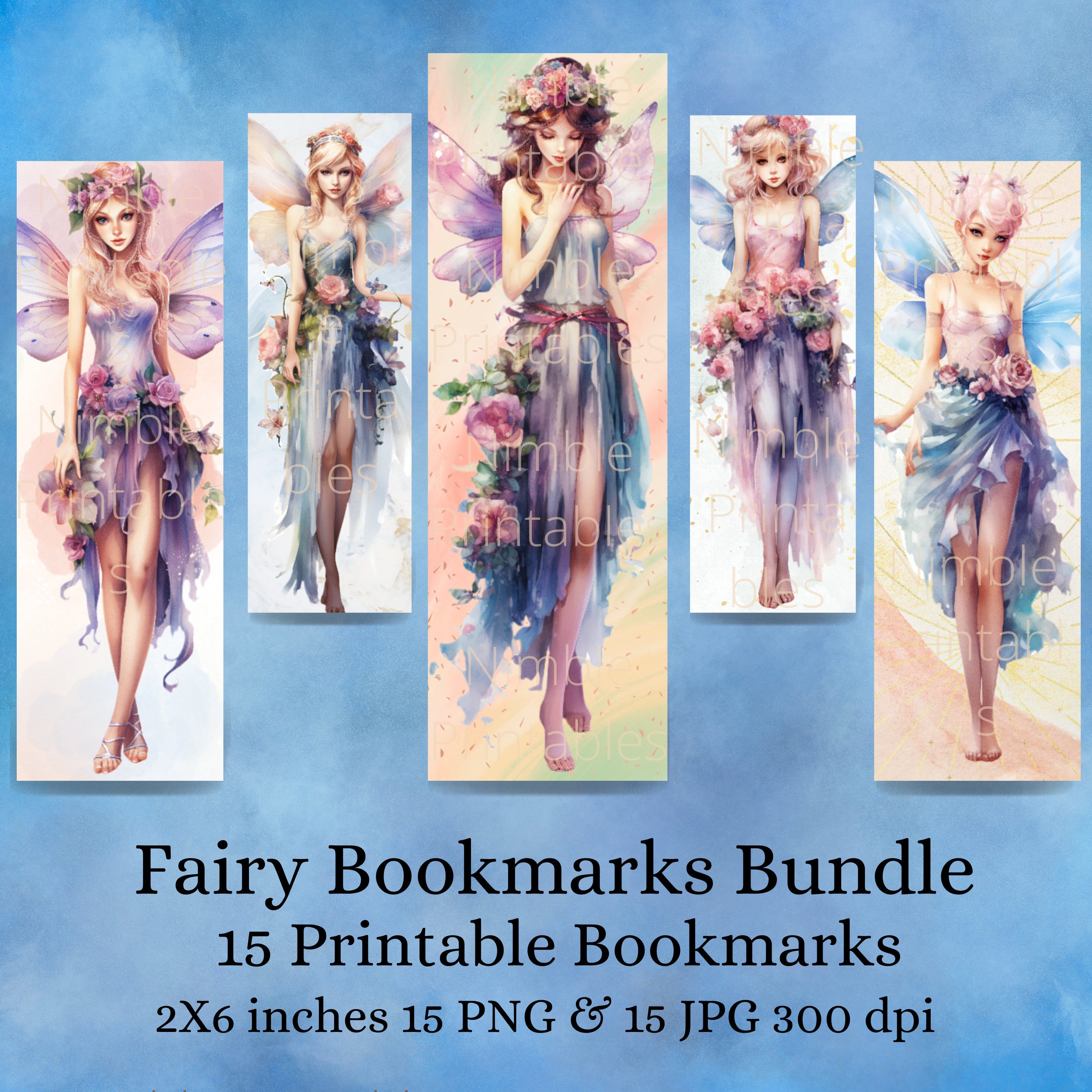 Fantasy Fairy Printable Bookmarks Bundle, Digital Downloads, Watercolor ...