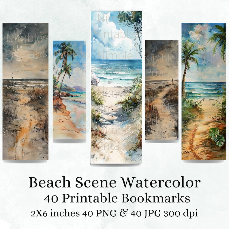 Printable Bookmarks Bundle Beach Theme, Digital Downloads, Watercolor ...