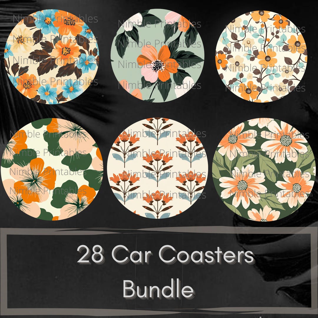 Coaster PNG, Car Coaster PNG, Orange and Pink Floral Bundle Instant ...