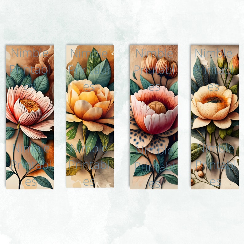 Printable Bookmarks Bundle Vintage Floral, Digital Download, Printable ...