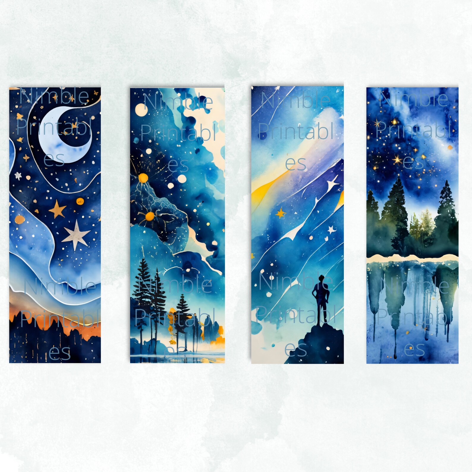 Printable Bookmarks Bundle Night Sky Theme, Digital Downloads ...