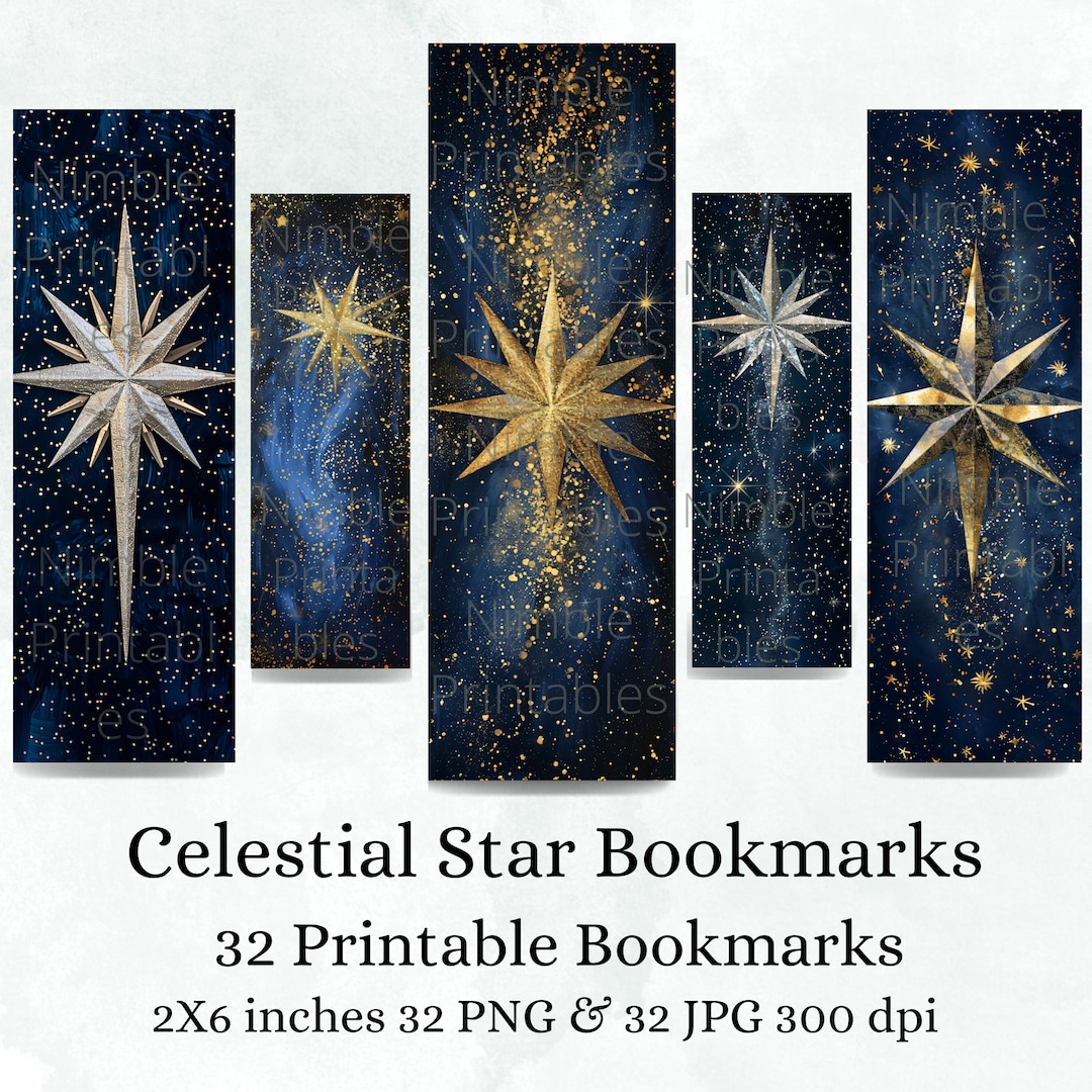 Printable Bookmarks Bundle Celestial Stars, Digital Downloads ...