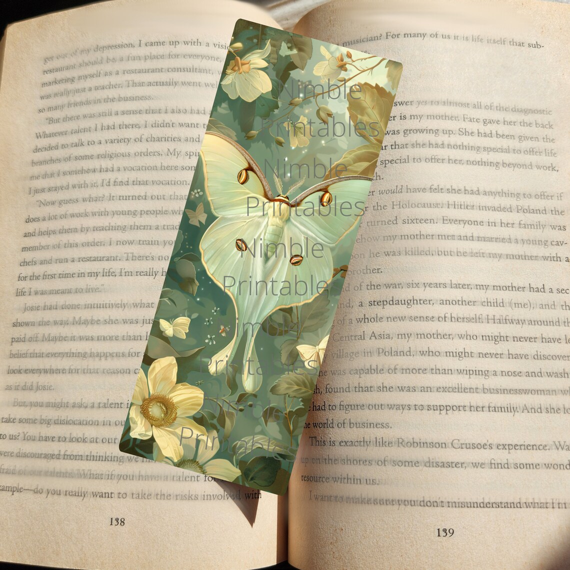 Printable Bookmarks Bundle Celestial Luna Moth, Digital Downloads ...