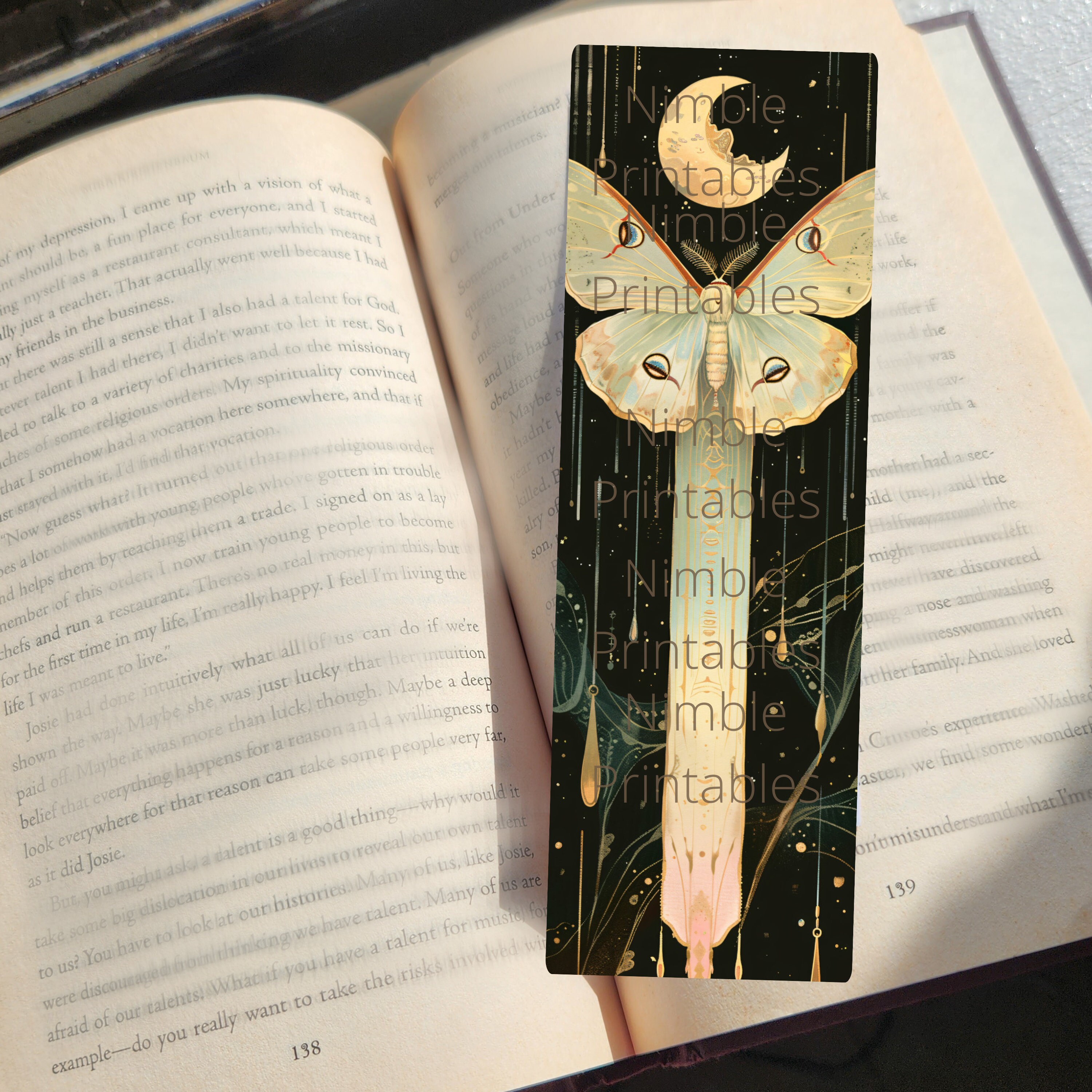 Printable Bookmarks Bundle Celestial Luna Moth, Digital Downloads ...