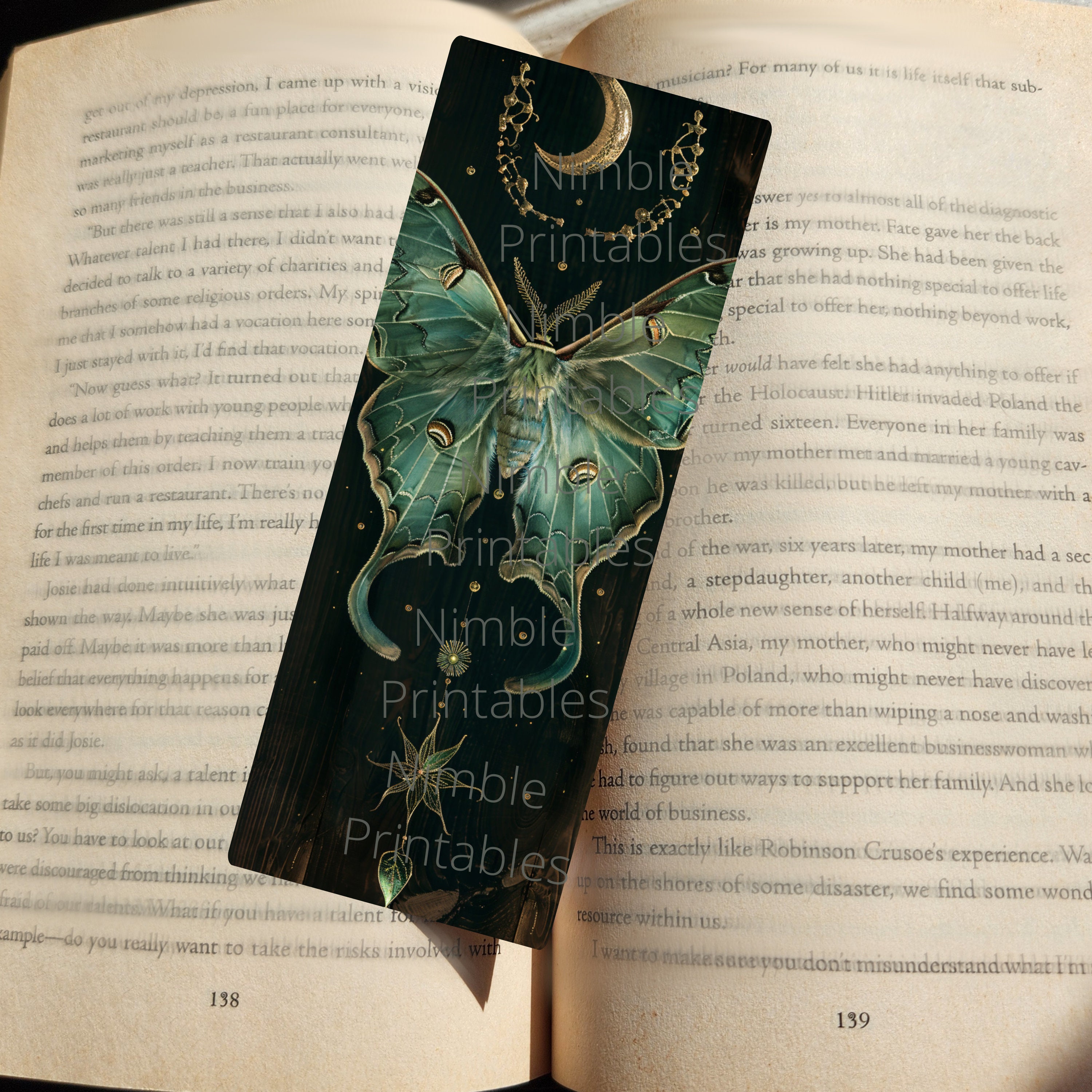 Printable Bookmarks Bundle Celestial Luna Moth, Digital Downloads, 52 ...