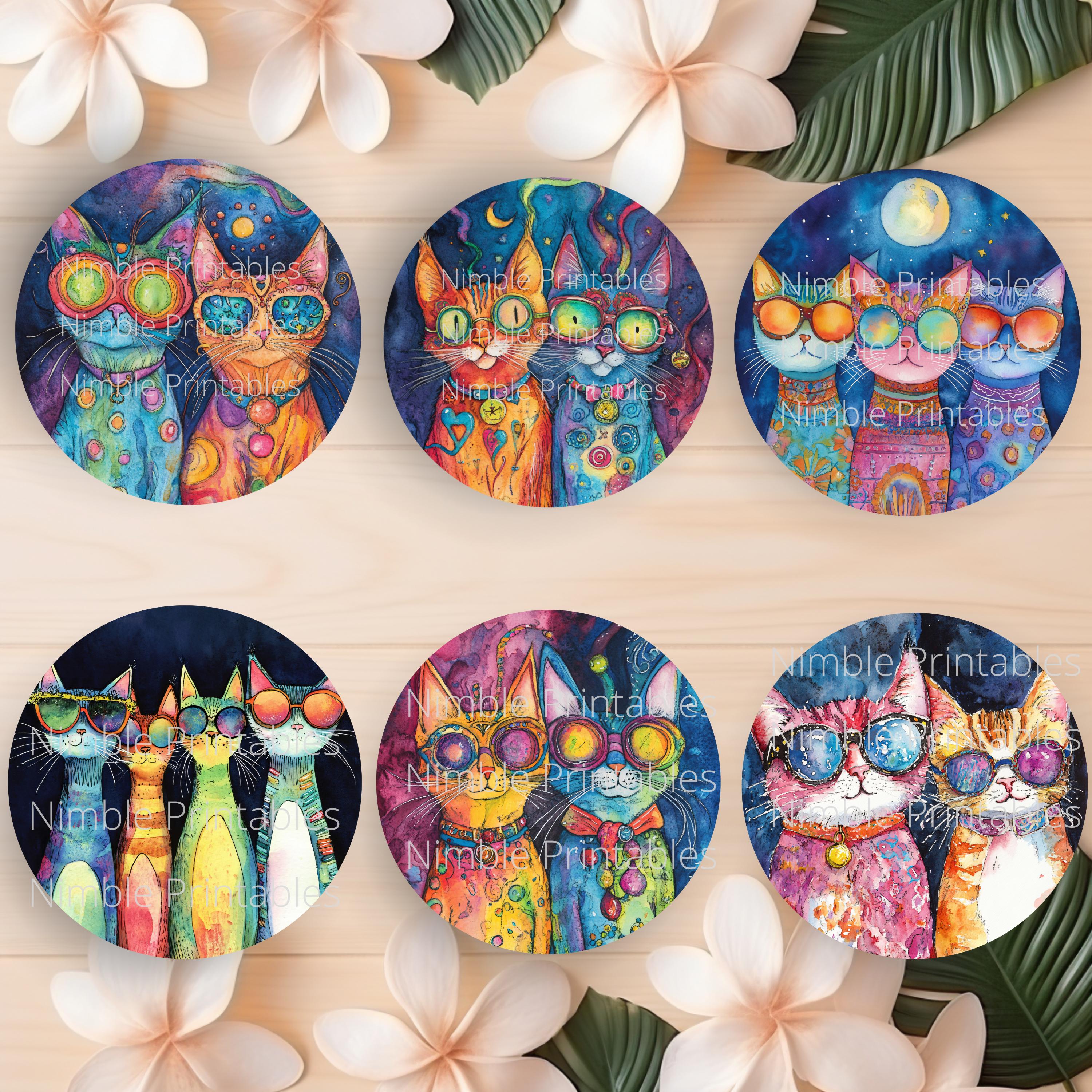 Whimsical Cat Car Coaster PNG, Instant Downloads Sublimation Design Car ...