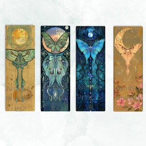 Printable Bookmarks Bundle Celestial Luna Moth, Digital Downloads ...