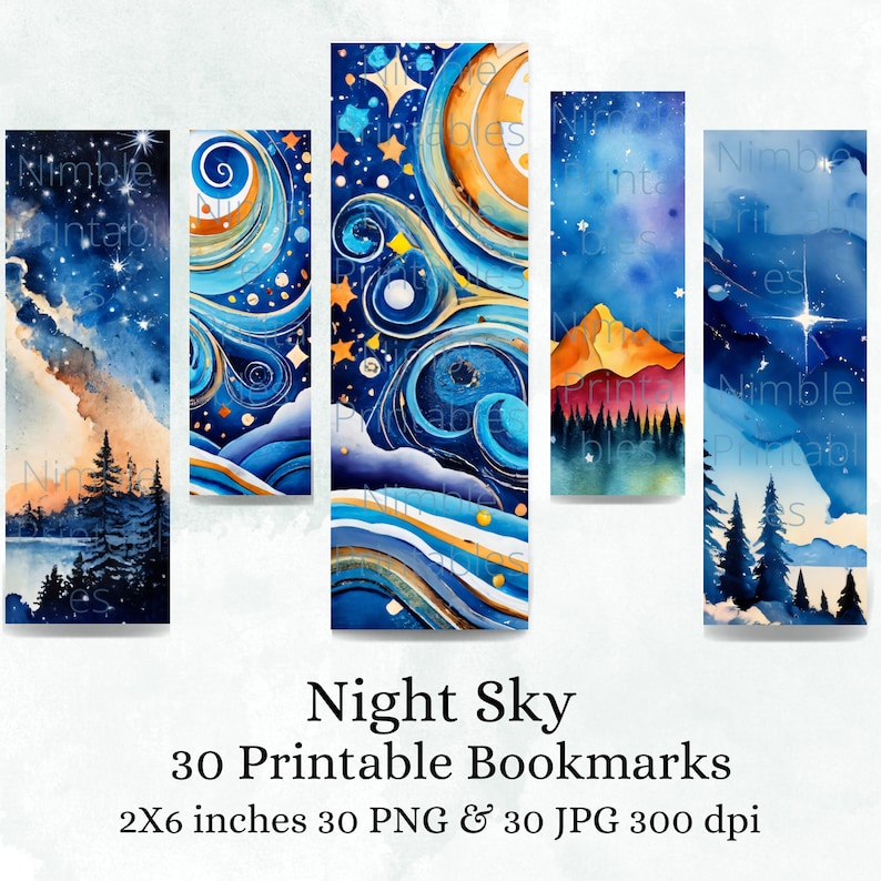 Printable Bookmarks Bundle Night Sky Theme, Digital Downloads ...
