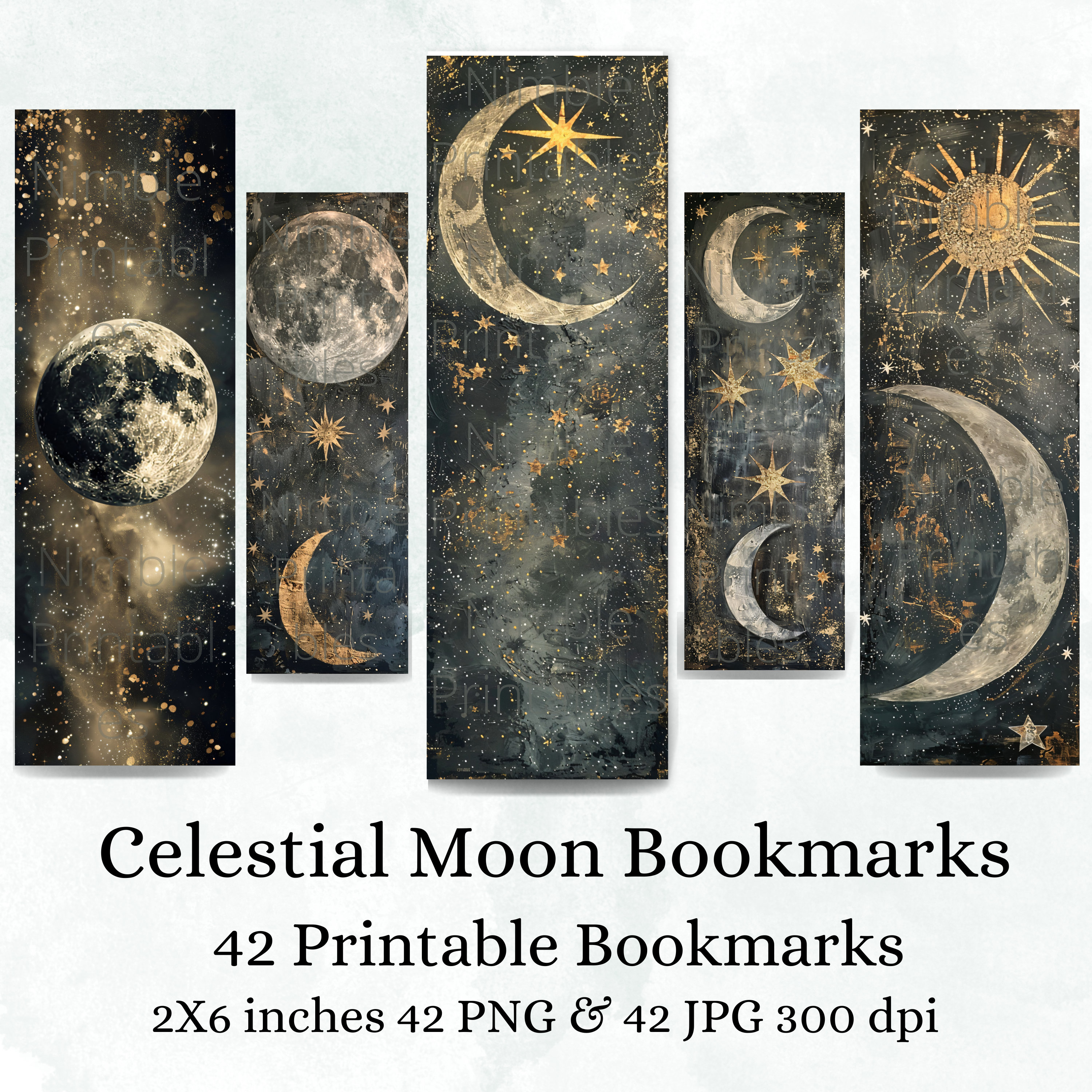 Printable Bookmarks Bundle Celestial Moon, Digital Downloads ...