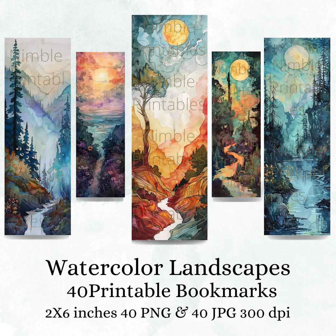 Printable Bookmarks Bundle Landscape Print, Digital Downloads ...
