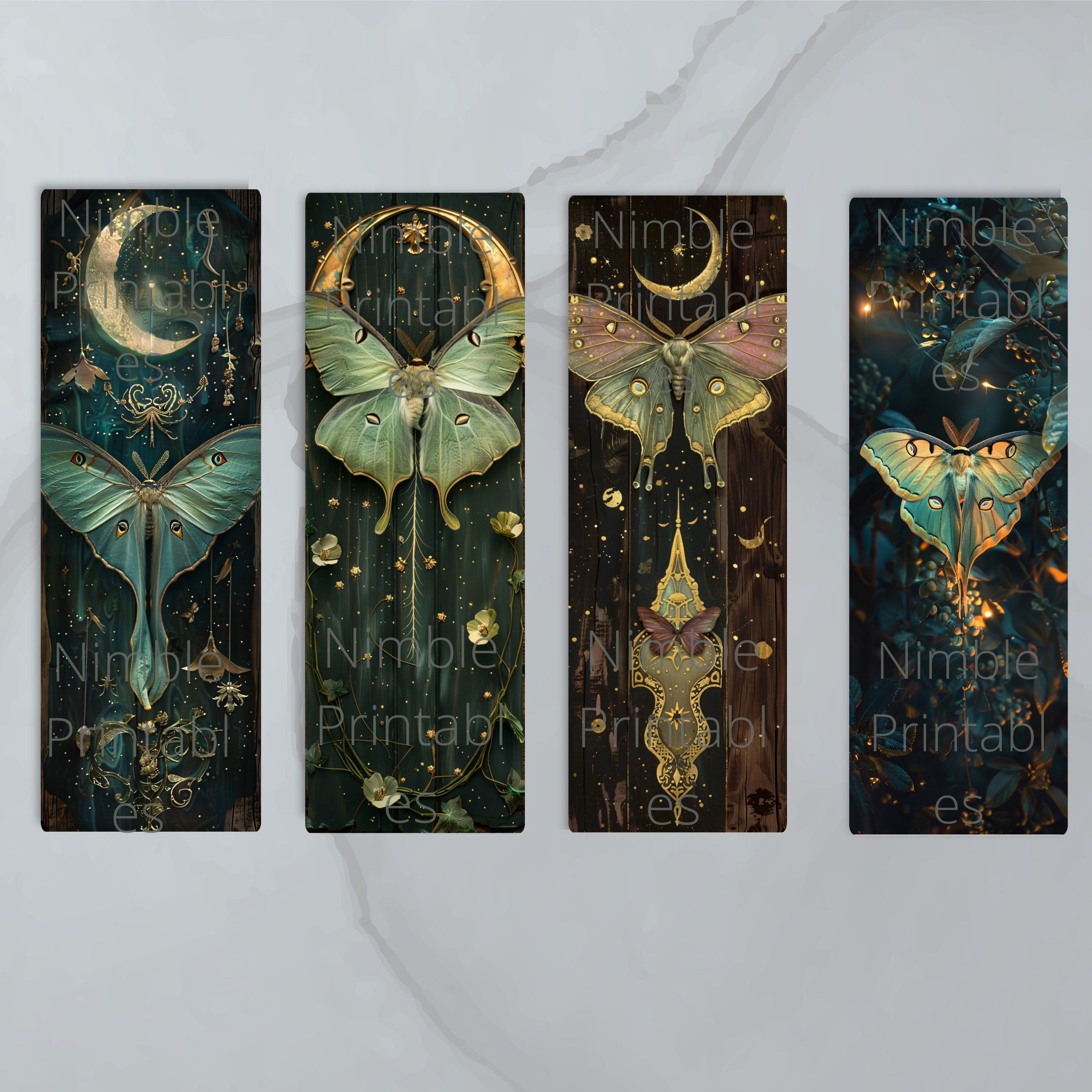 Printable Bookmarks Bundle Celestial Luna Moth, Digital Downloads, 52 ...