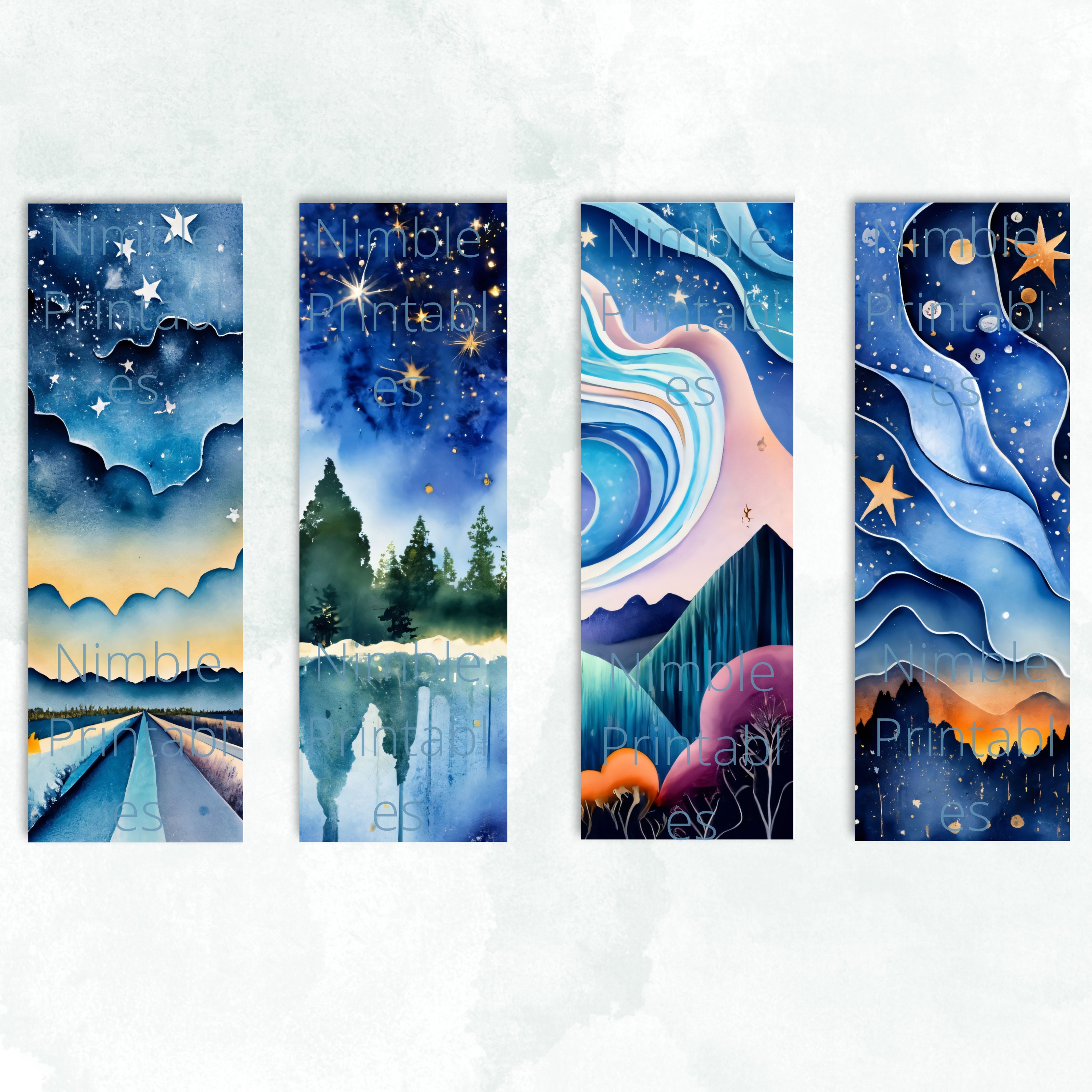 Printable Bookmarks Bundle Night Sky Theme, Digital Downloads ...