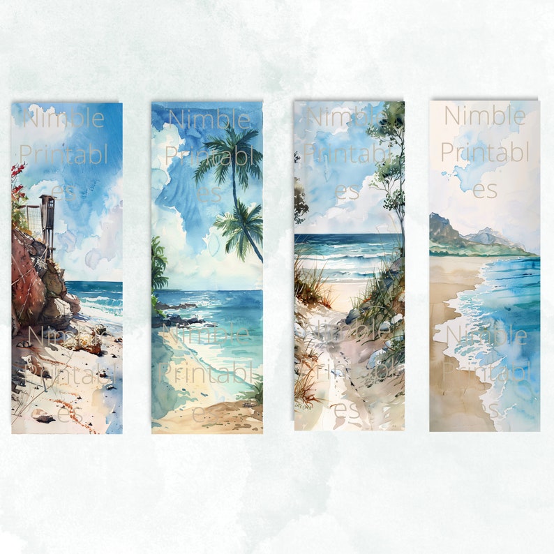 Printable Bookmarks Bundle Beach Theme, Digital Downloads, Watercolor ...