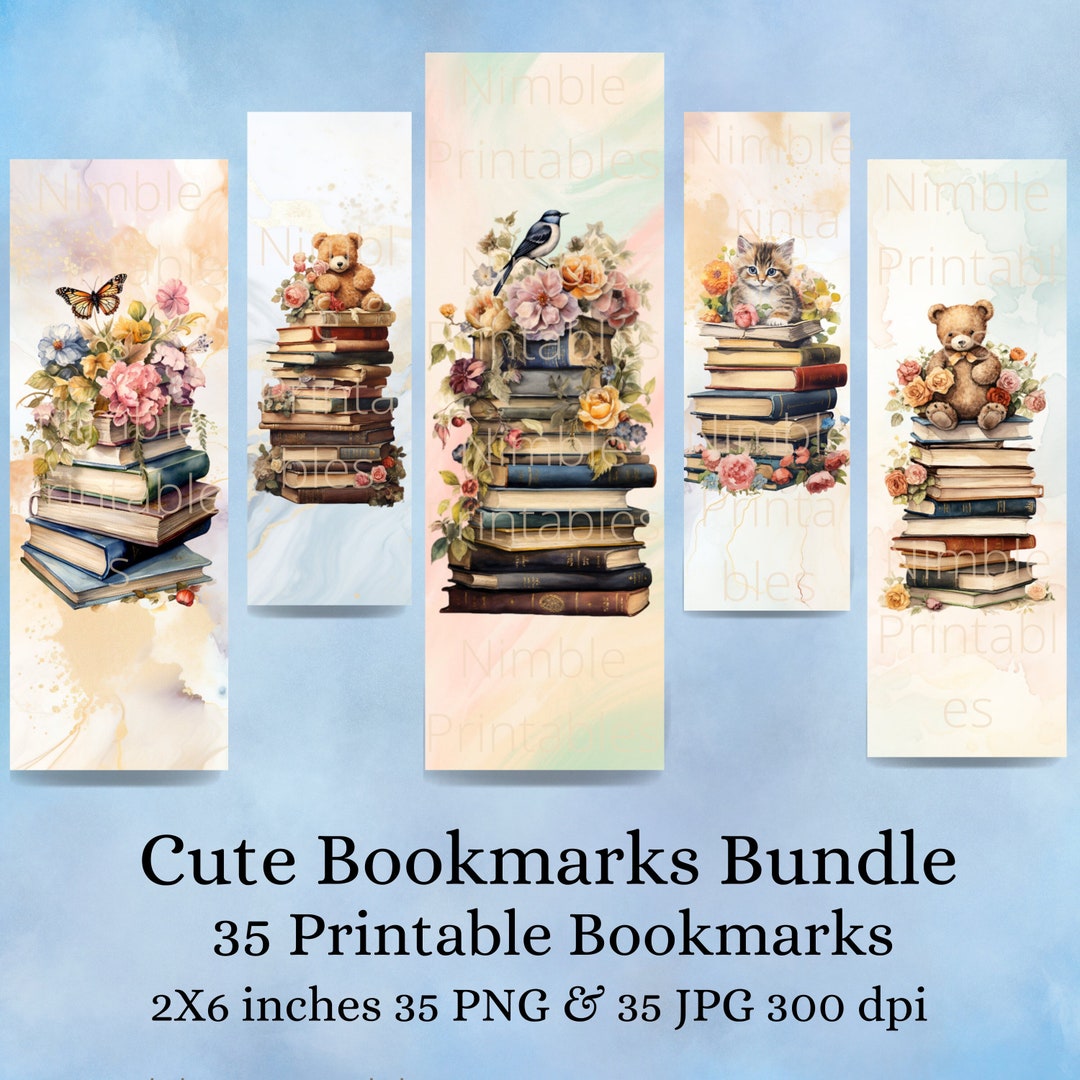 Cute Bookmarks Bundle, Printable Bookmarks, Digital Downloads ...