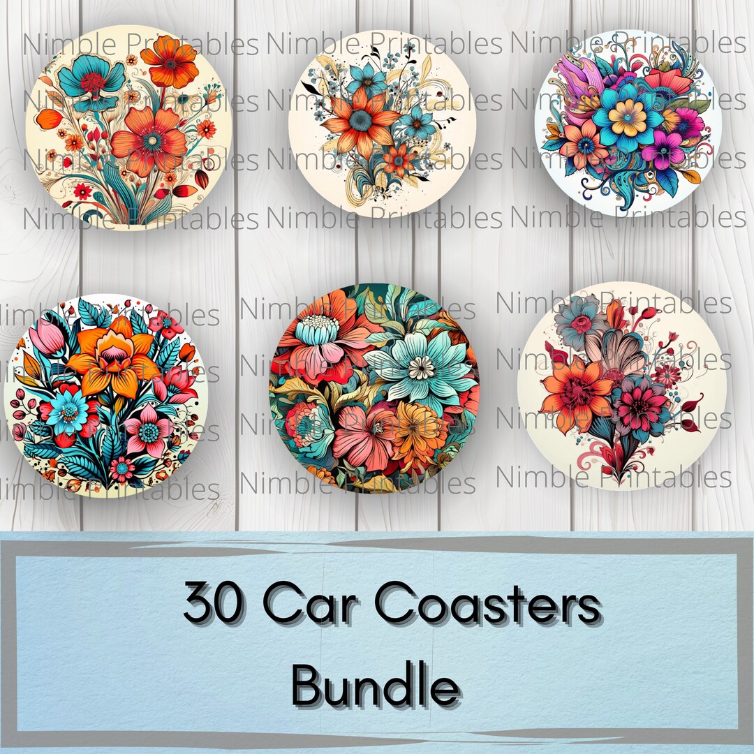 Boho Floral Car Coaster PNG, Floral, Car Coaster PNG, Boho PNG, Instant ...