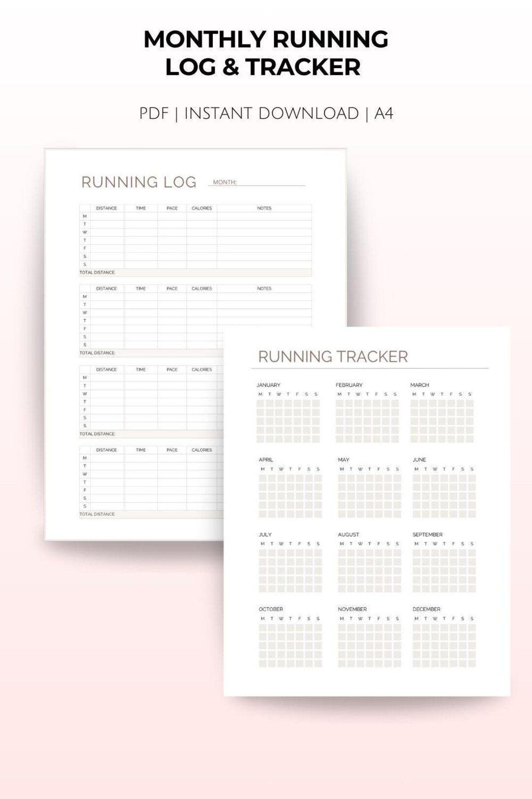 Monthly & Weekly Running Log - Etsy