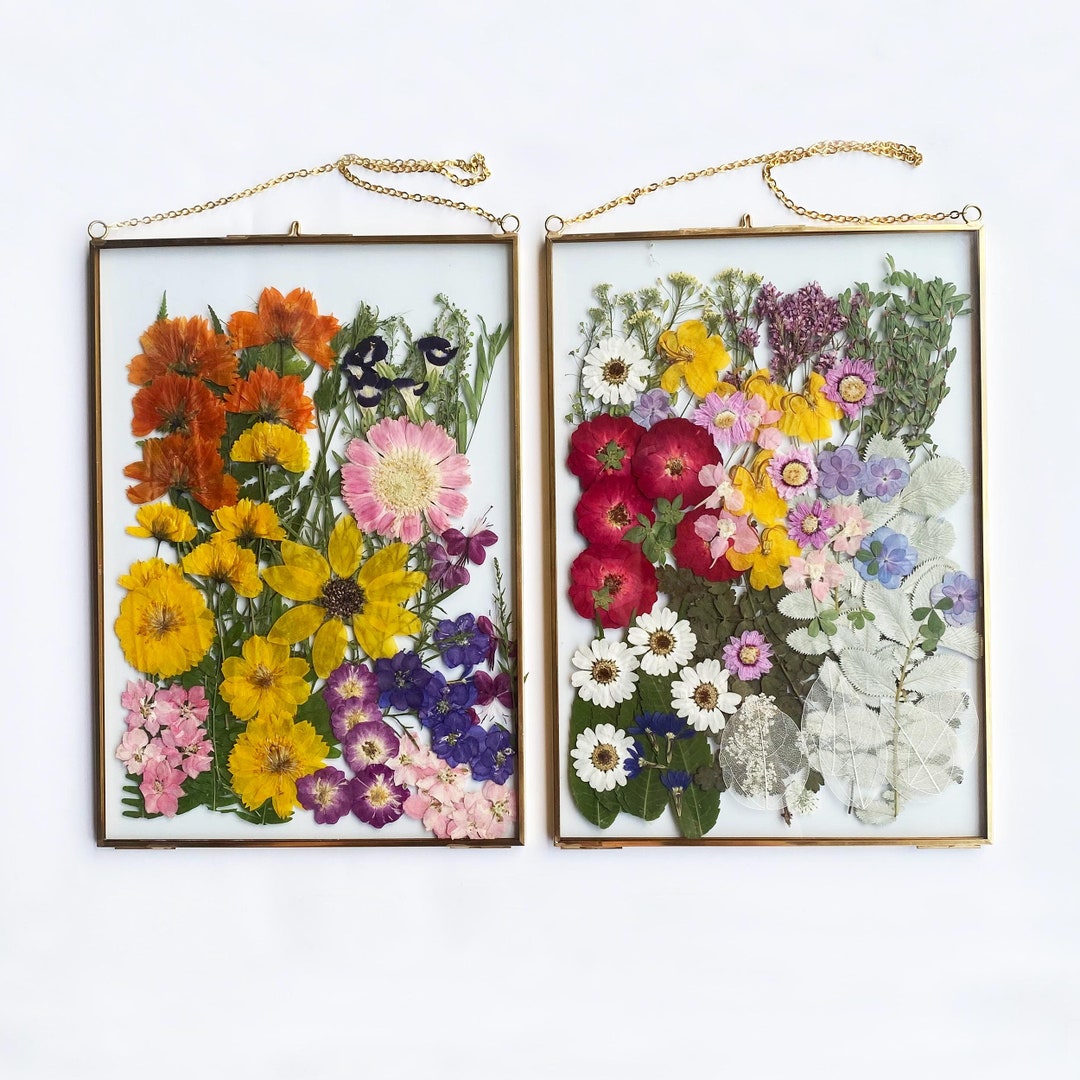 Pressed Flowers Photo Frame, Brass Glass Photo Frame, Flower Wall Decor ...
