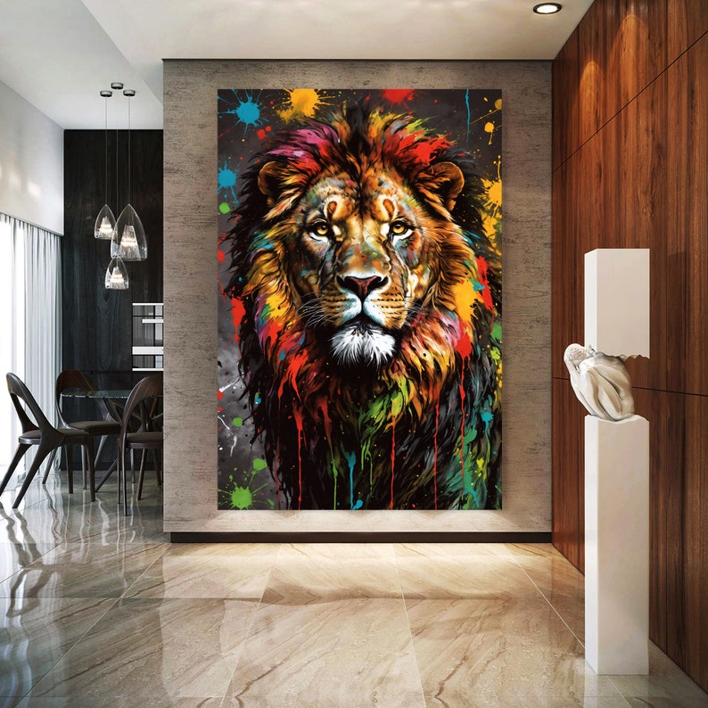 Wandbild LÖWE POPART, Splash ink polychromes Lion Tier Animal, Modern ...