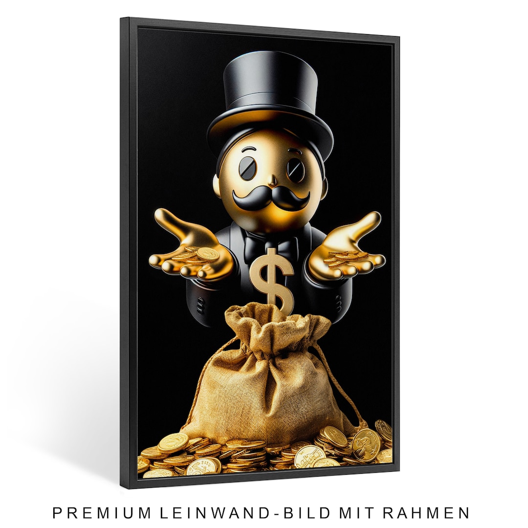 Wandbild Premium , Golden MONOPOLY MAN Geld , Luxus Leinwand Mit Rahmen ...