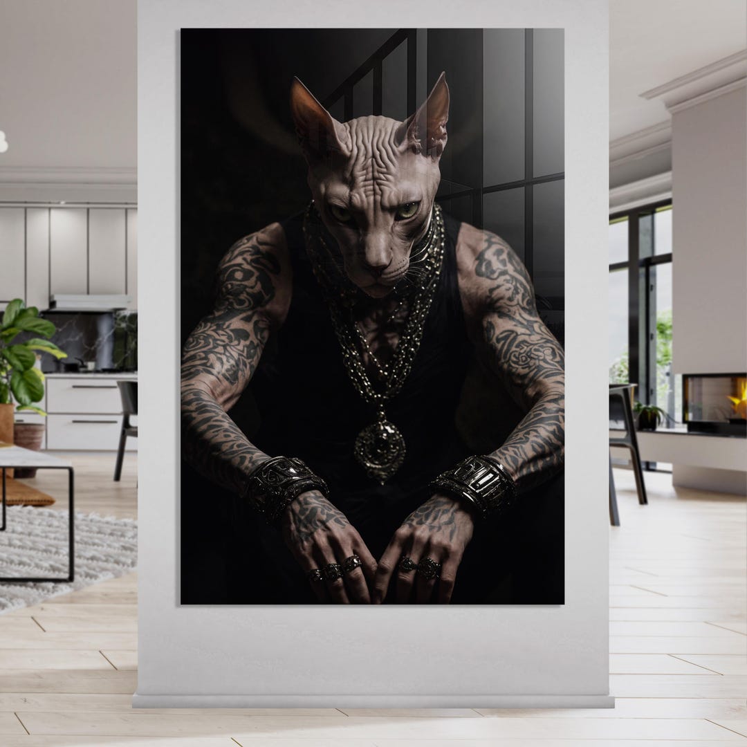 Punk Rock Kitty Sphynx-katze, Tattoo. Wandbild, Hd-digitaldruck Auf ...