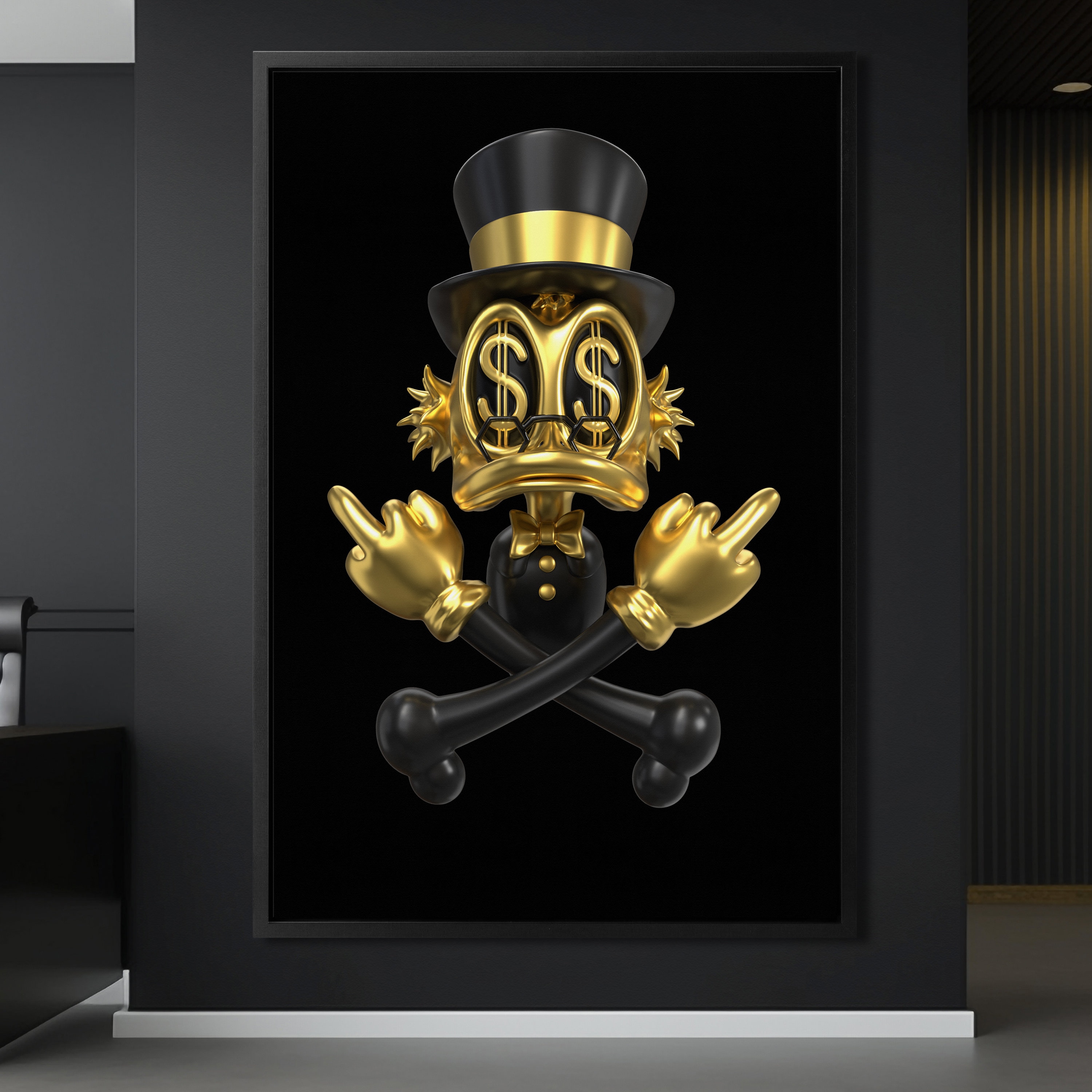Wandbild Premium Golden Scrooge McDuck DOLLAR, Luxus Leinwand mit ...