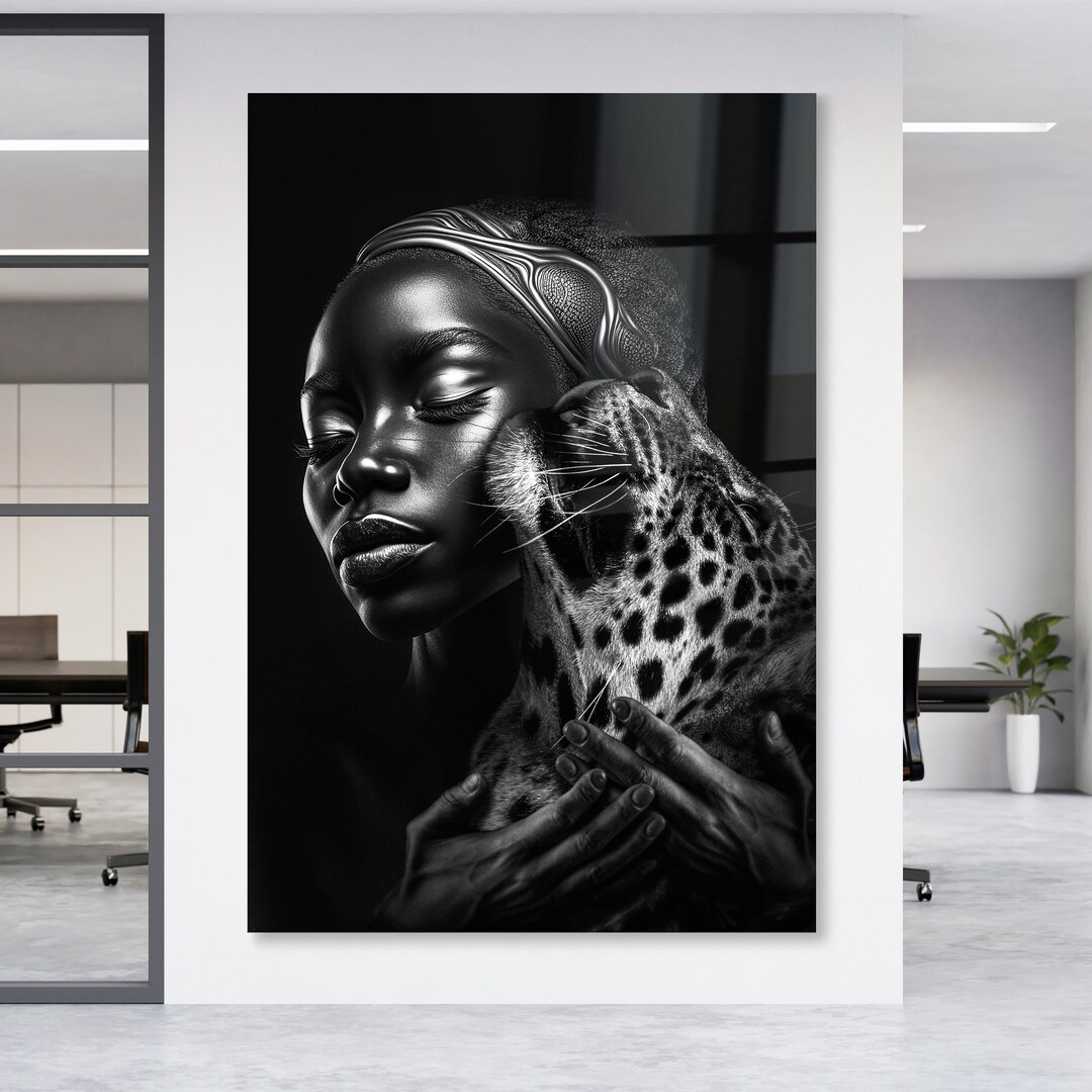 Woman and Leopard Fashion Wall Painting Wandbild , Poster, Acryglas ...