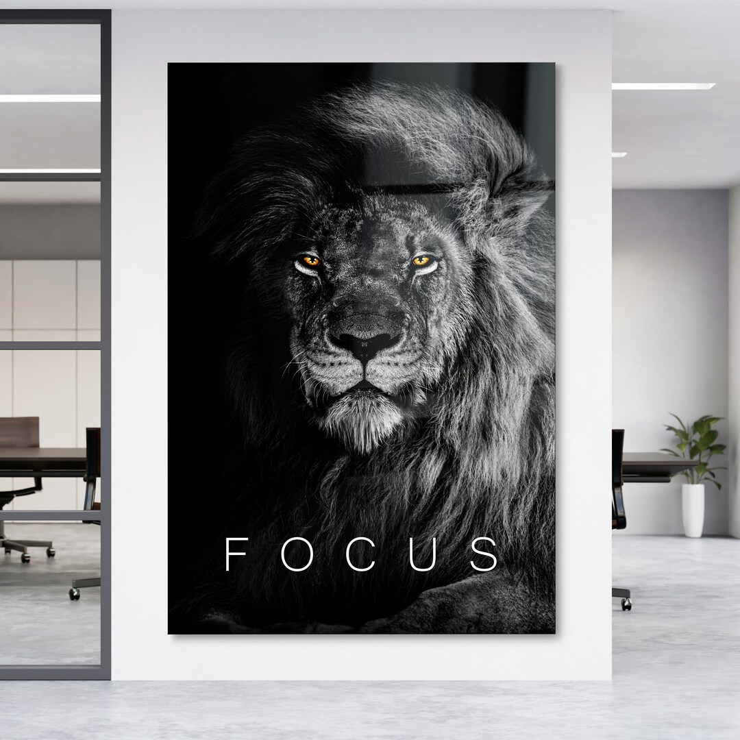 FOCUS Motivation Text , Lion Face Animal Tier Business Leinwandbild ...