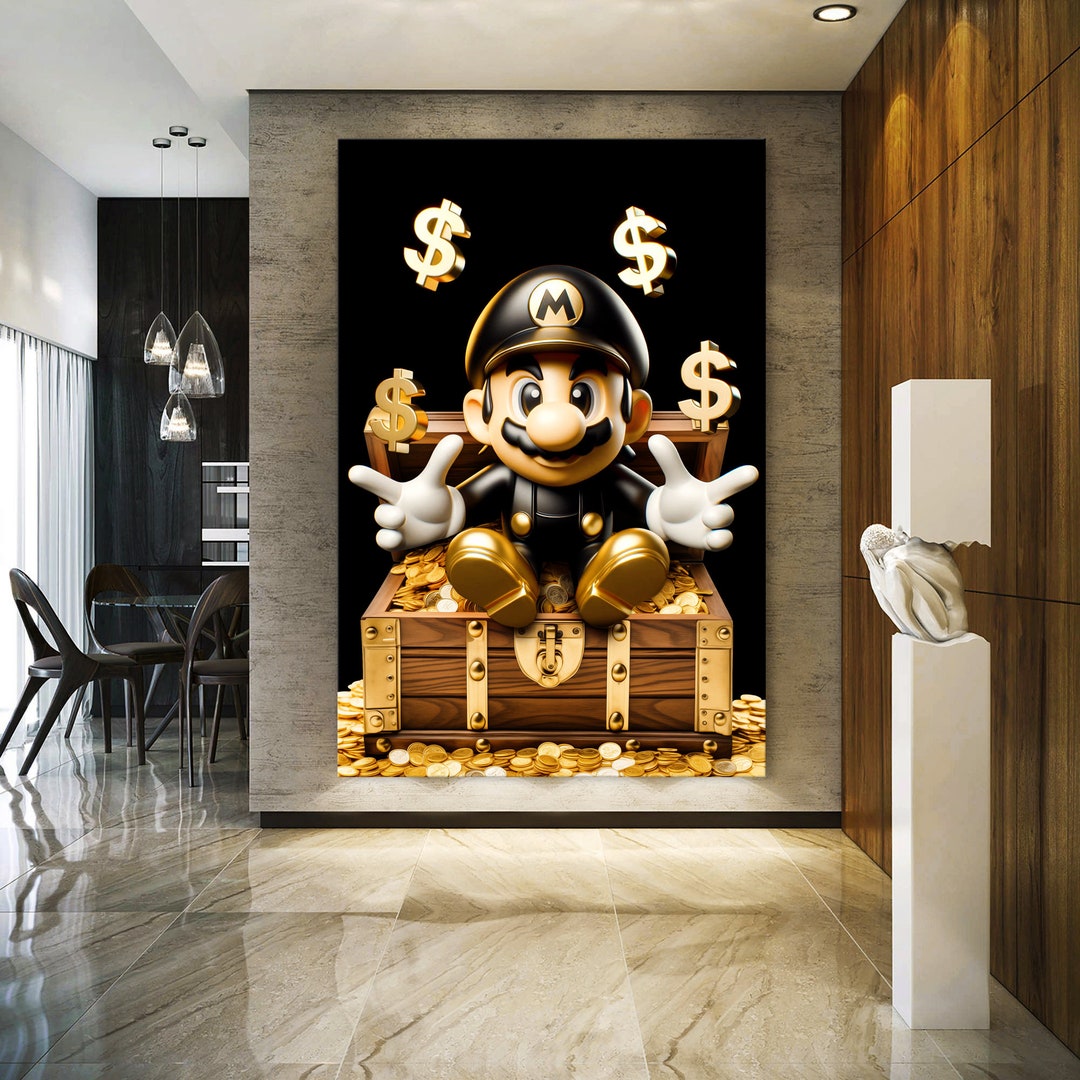 Wandbild Modern , SUPER MARIO DOLLAR Goldene Luxus Art , Leinwand ...