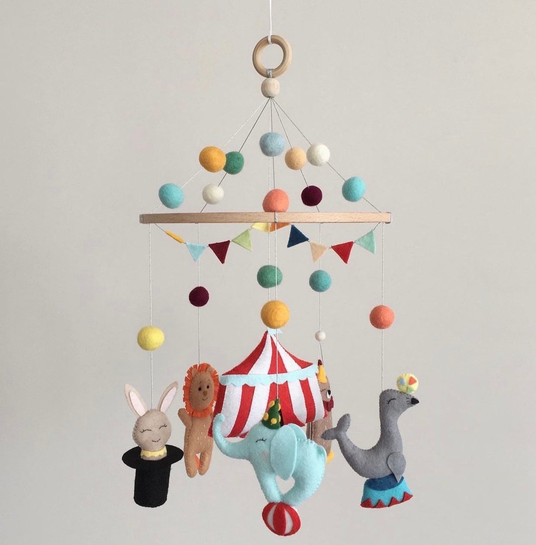 Circus Baby Mobile – Handmade Felt Crib Mobile, Whimsical Colorful ...