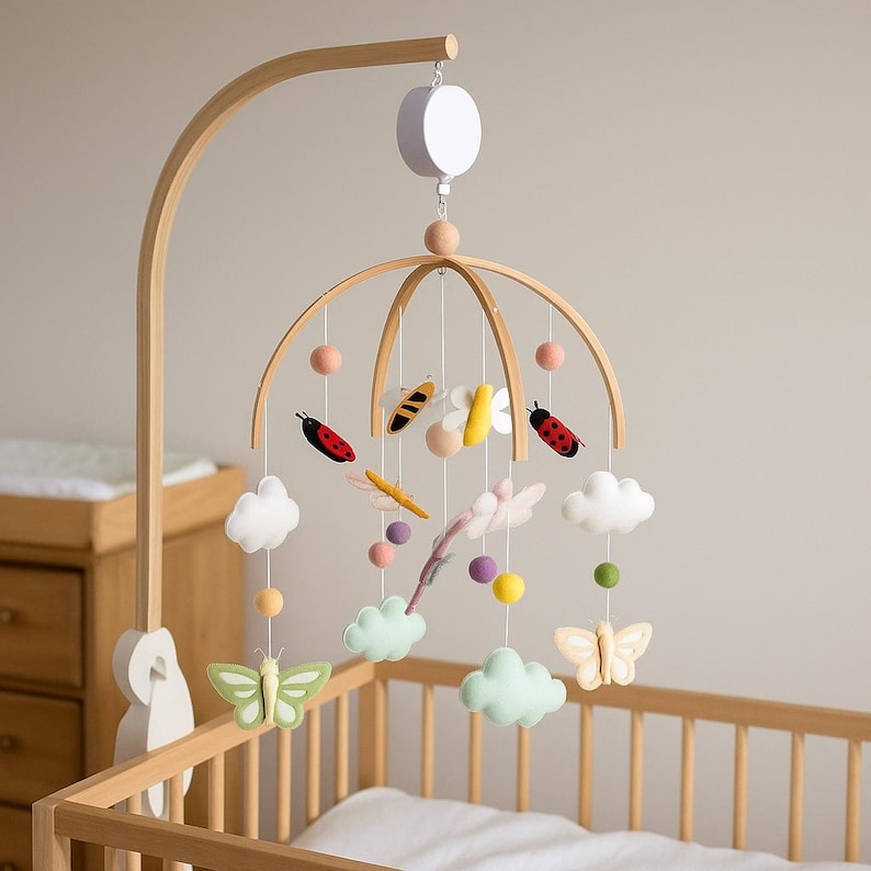 Handmade Felt Baby Mobile – Ladybug, Bee, Butterfly, Cloud Crib Mobile ...