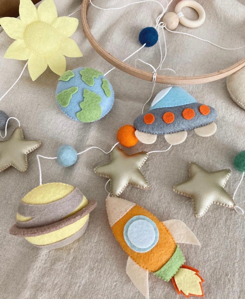 Space Crib Mobile: Handmade Felt Planets, Rocket, and Stars - Etsy