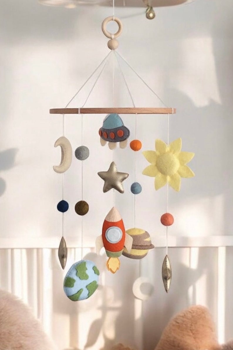 Space Crib Mobile: Handmade Felt Planets, Rocket, and Stars - Etsy