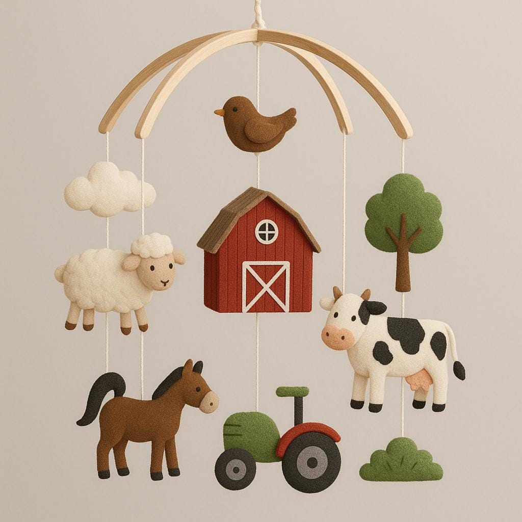 Farm Animal Baby Mobile - Handmade Movable Crib Mobile With Cow, Horse ...