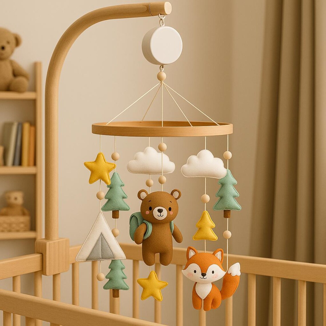 Camping Baby Mobile – Woodland Crib Mobile With Bear, Fox, Trees & Tent ...