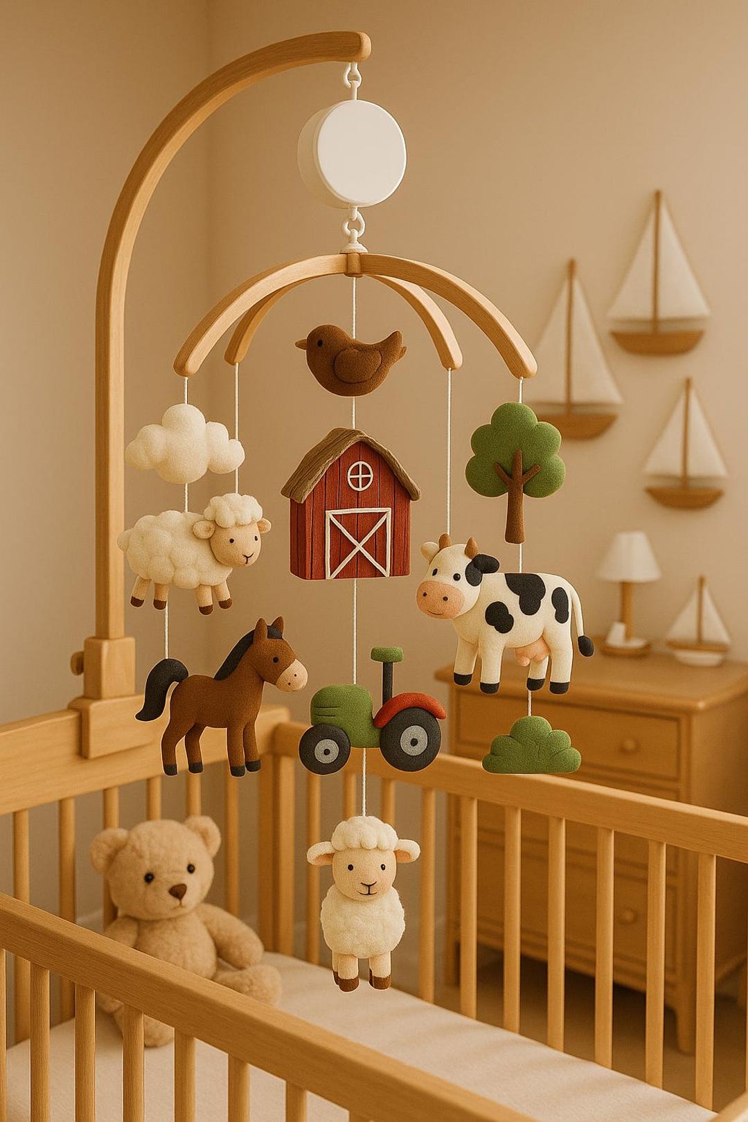 Farm Animal Baby Mobile - Handmade Movable Crib Mobile With Cow, Horse ...