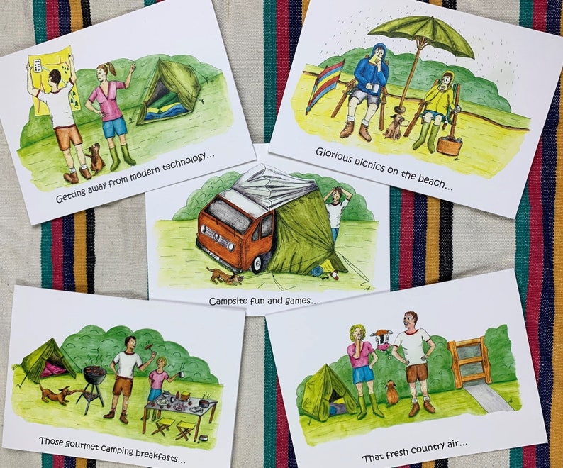 Camping and Campervan - 5 Pack of Cards - Etsy UK