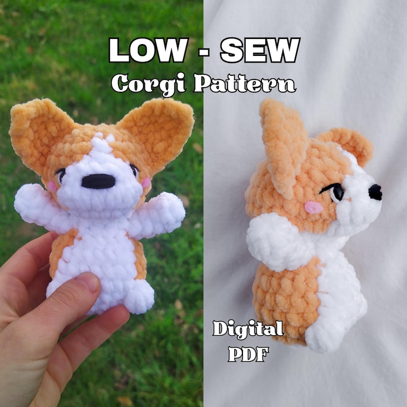 LOW-SEW Corgi Crochet Pattern, Dog Crochet Pattern, Low Sew Dog Amigurumi Pattern, PDF Crochet ...