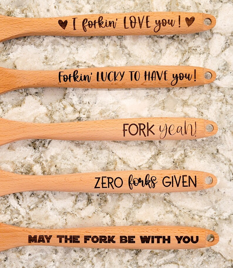 Engraved Wooden Forks With a Variety of Fun, Punny, Snarky, Creative ...