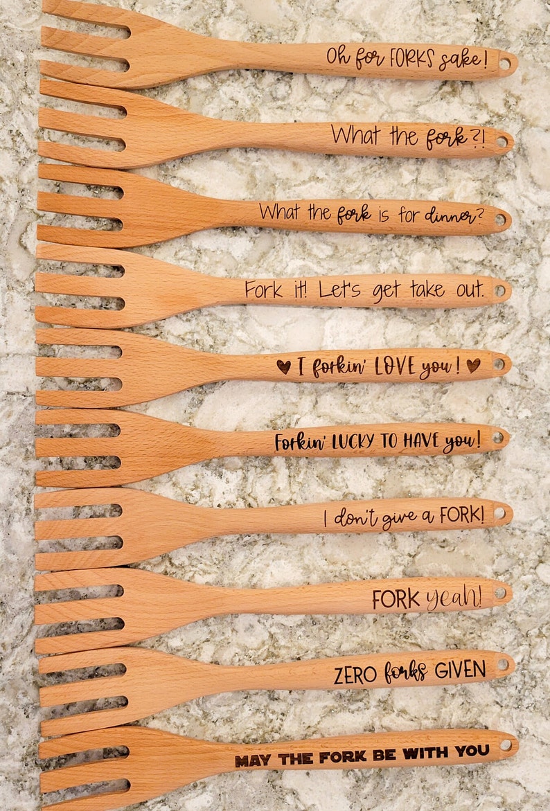 Engraved Wooden Forks With a Variety of Fun, Punny, Snarky, Creative Sayings, Laser Engraved ...