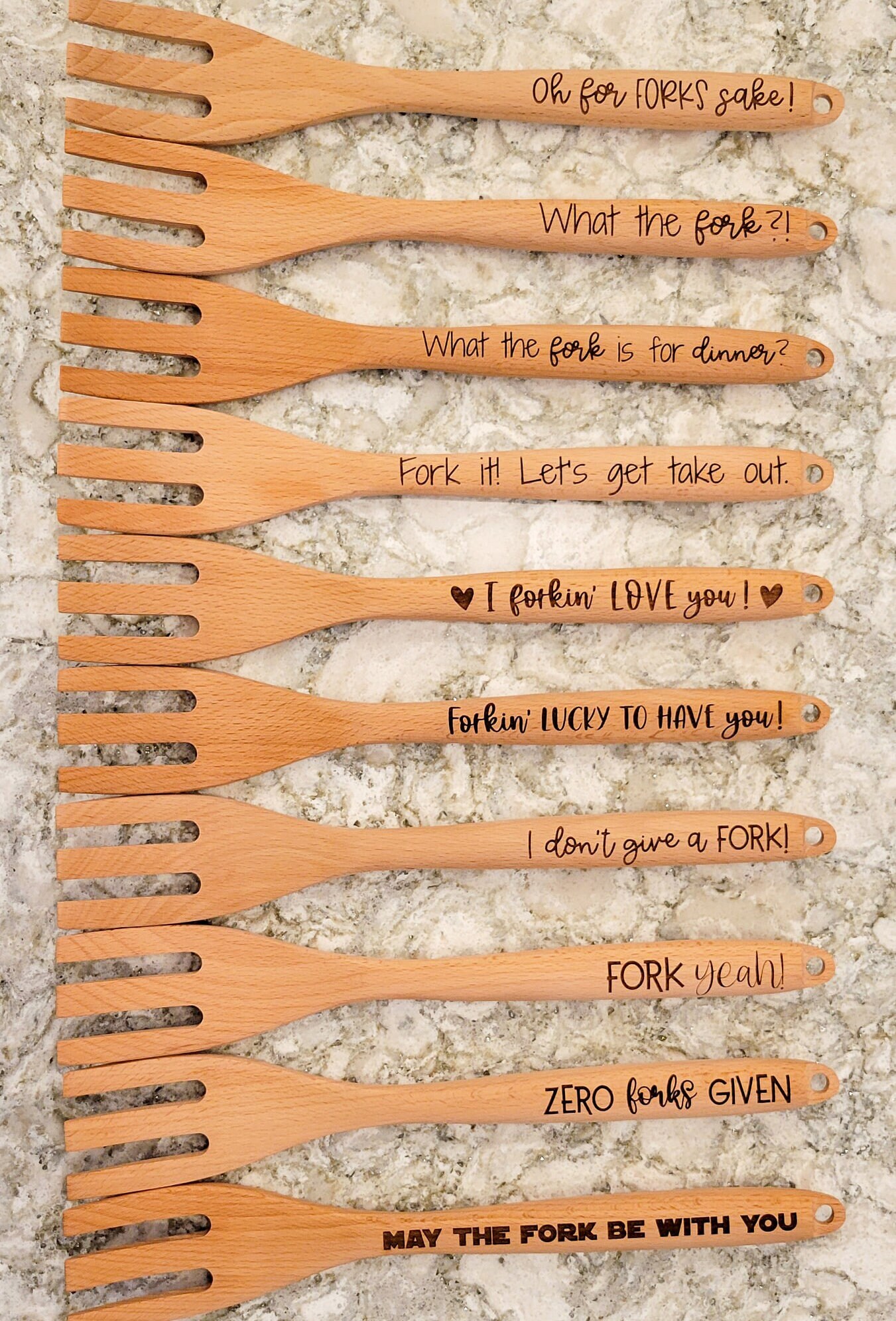 Engraved Wooden Forks With a Variety of Fun, Punny, Snarky, Creative ...