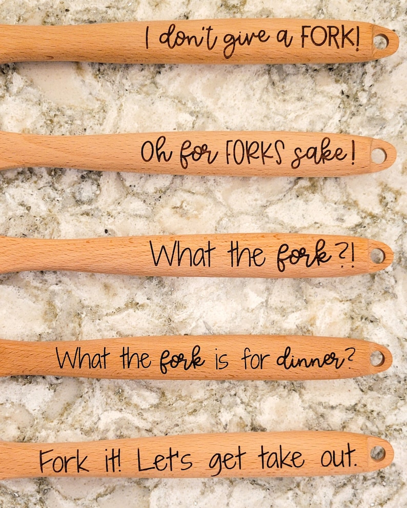 Engraved Wooden Forks With a Variety of Fun, Punny, Snarky, Creative ...