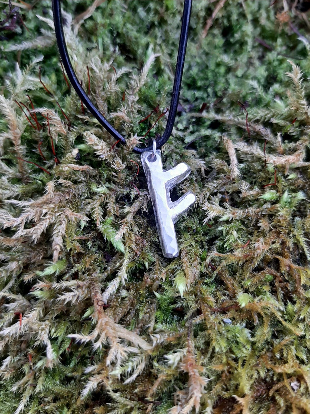 Viking Rune Necklace - Cast and Hammered Pewter - Fehu Rune - Luck ...