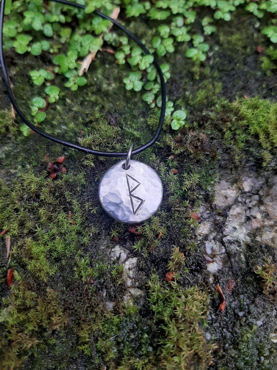Viking Rune Necklace - Cast and Hammered Pewter - Berkana Rune ...