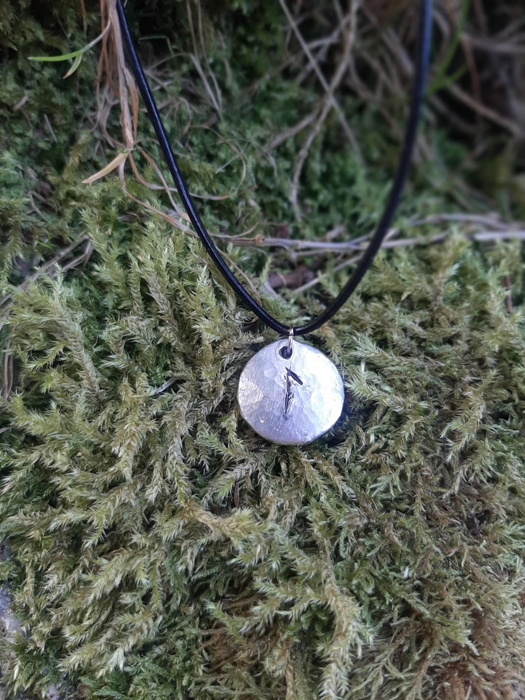 Viking Rune Necklace Cast and Hammered Pewter Laguz Rune Renewal Rune ...